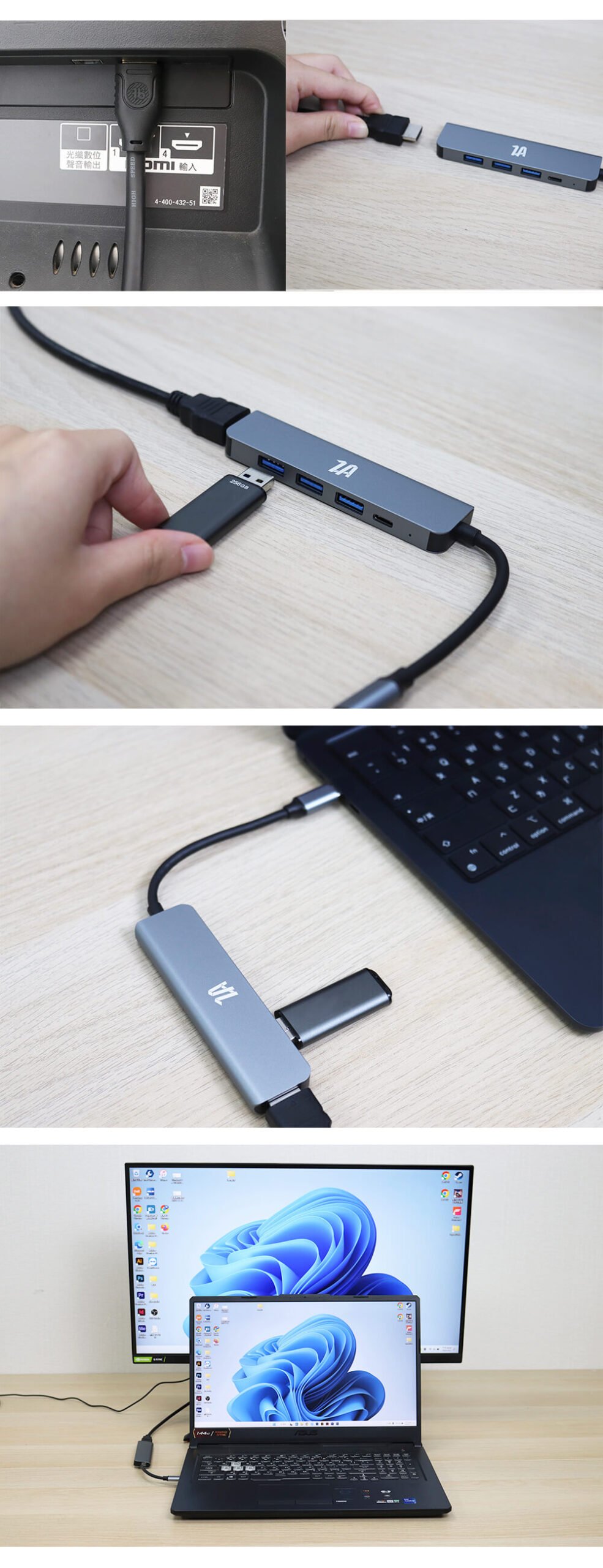 五合一 USB Type C Hub 集線器 | 說明書&安裝方式 - za3c 喆安官網